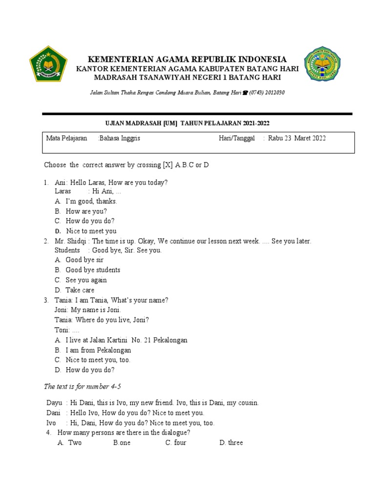 Soal Ujian Akhir Madrasah 2023 Kls9 | PDF | Chili Pepper | Food Ingredients