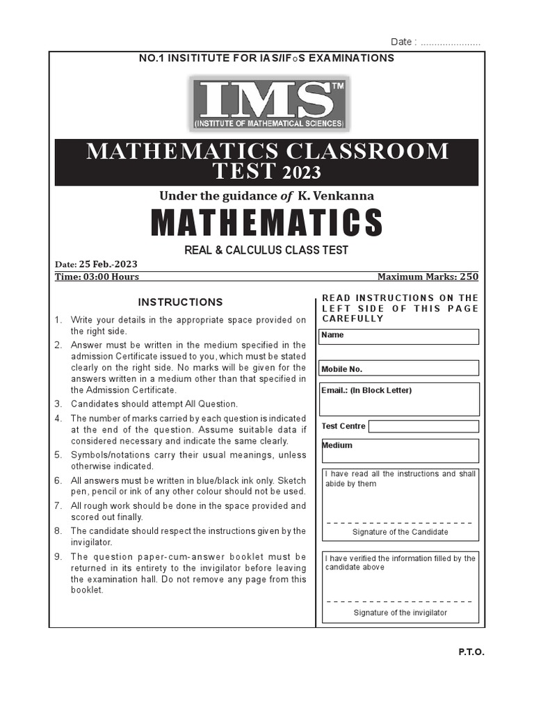 Real Calculus Class Test 25 Feb.2023 | PDF | Mathematical Analysis ...