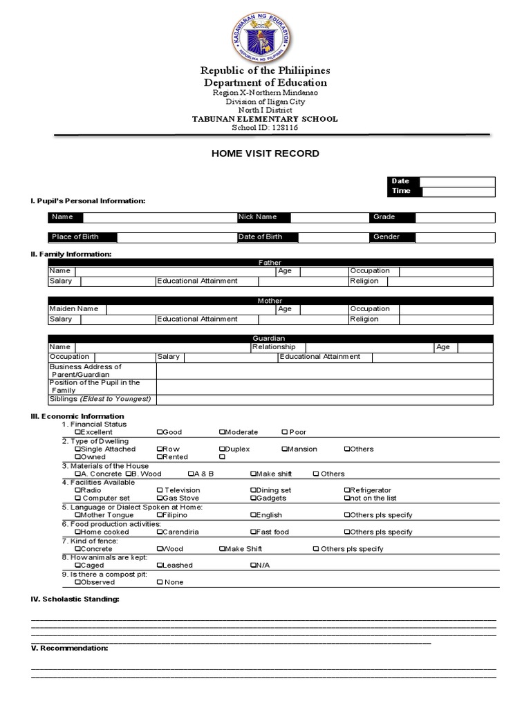 Home Visit Record | PDF | Linguistics