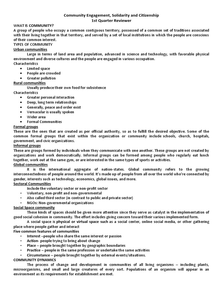 Community Engagement Q1 REVIEWER | PDF | Anthropology | Non ...