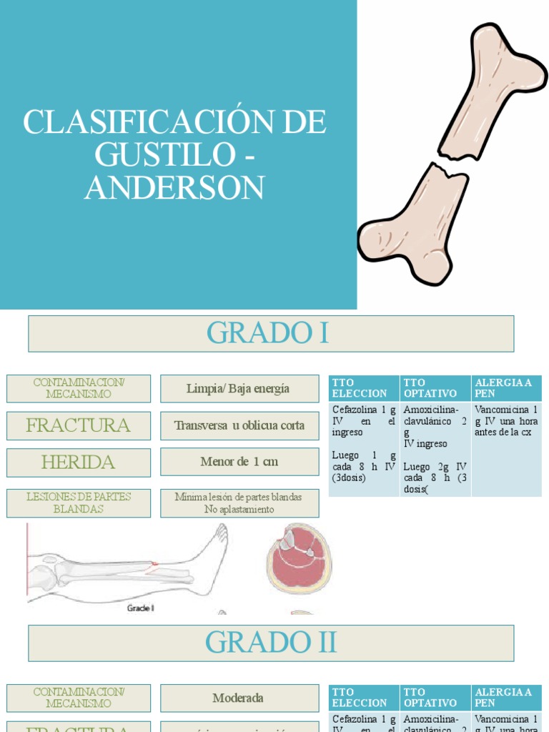 Clasificación de Gustilo - Anderson | Descargar gratis PDF | Tratamientos médicos | Antibióticos