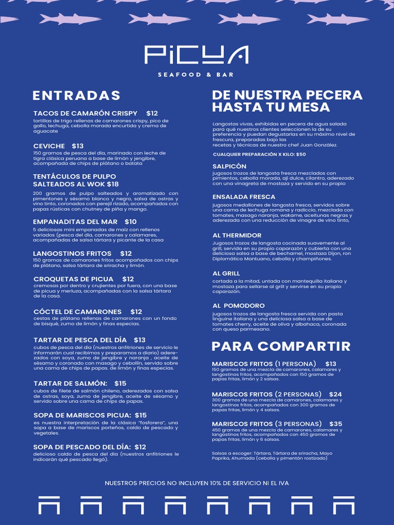Menú Picua Noviembre 2022 | PDF | Mariscos | ensalada