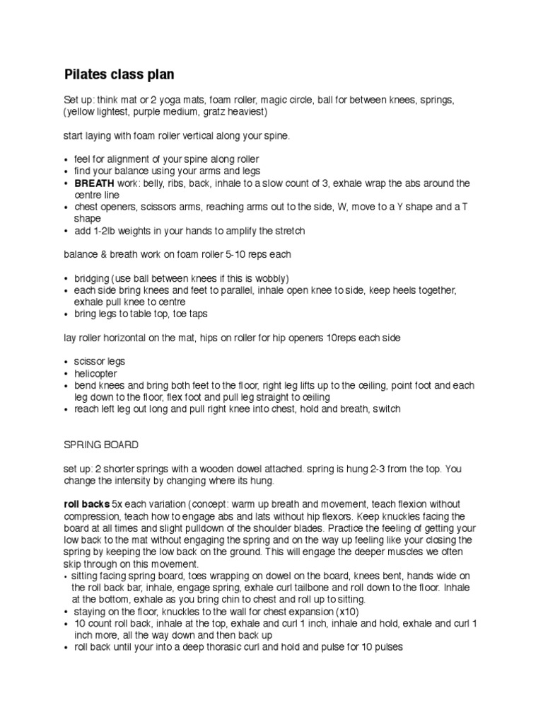 Pilates Class Plan | PDF | Anatomical Terms Of Motion | Foot