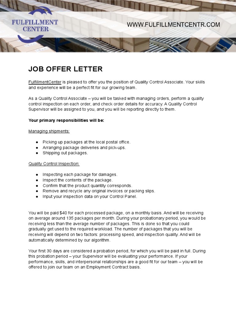 Job Offer Letter | PDF | Labor | Business