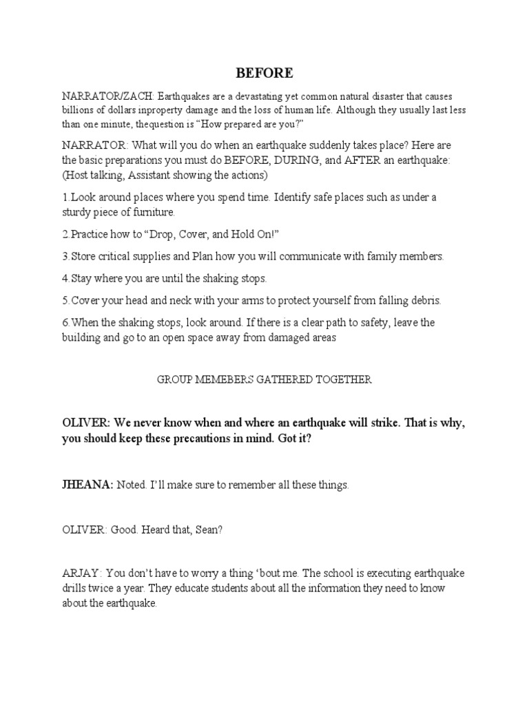 EARTHQUAKE Roleplay (SCRIPT) | PDF | Earthquakes