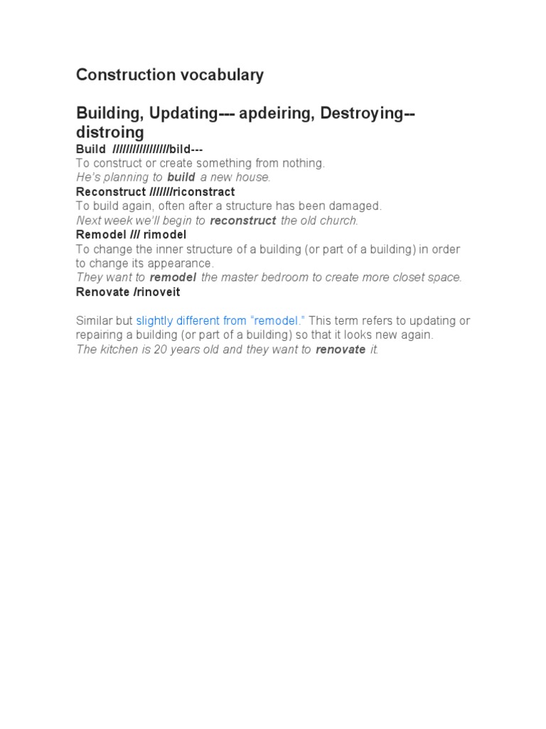 Construction Vocabulary Guide | PDF