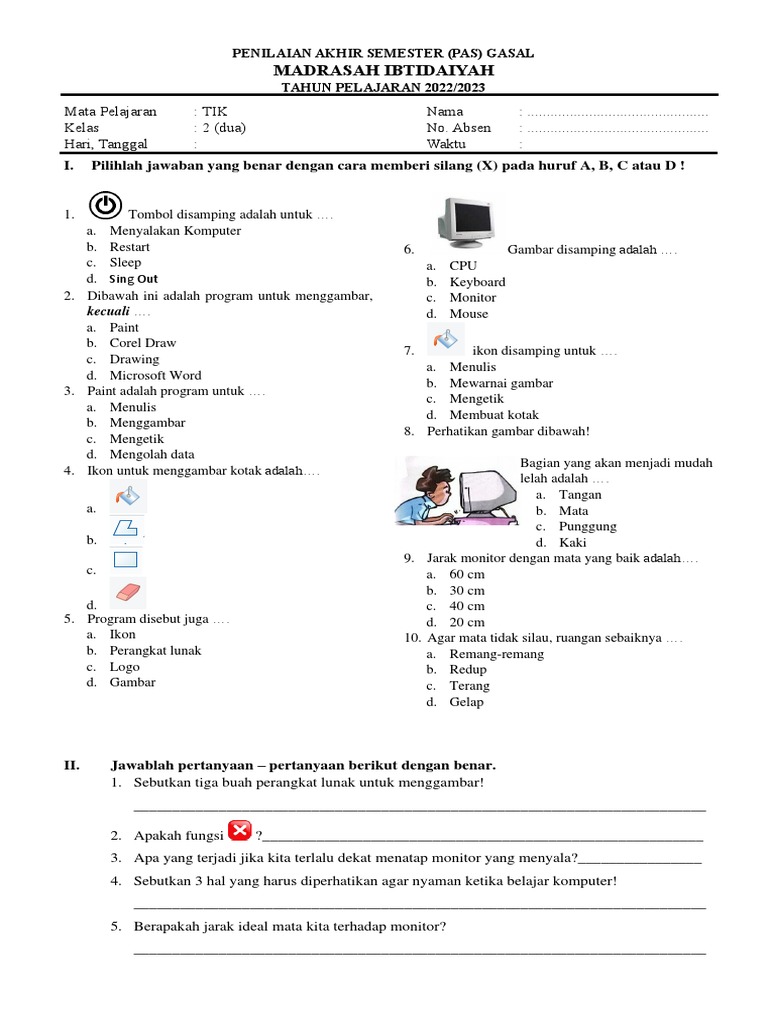 Soal Dan Kunci Jawaban TIK Kelas 2 | PDF