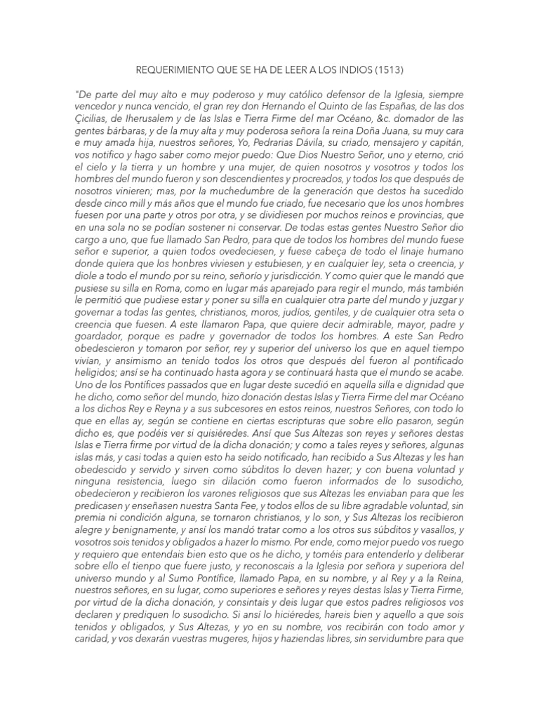 Requerimiento a los Indios (1513) | PDF | Papa