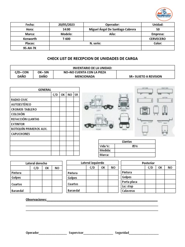 Check List Unidad de Carga | PDF | Vehículo de motor | Estilos de ...