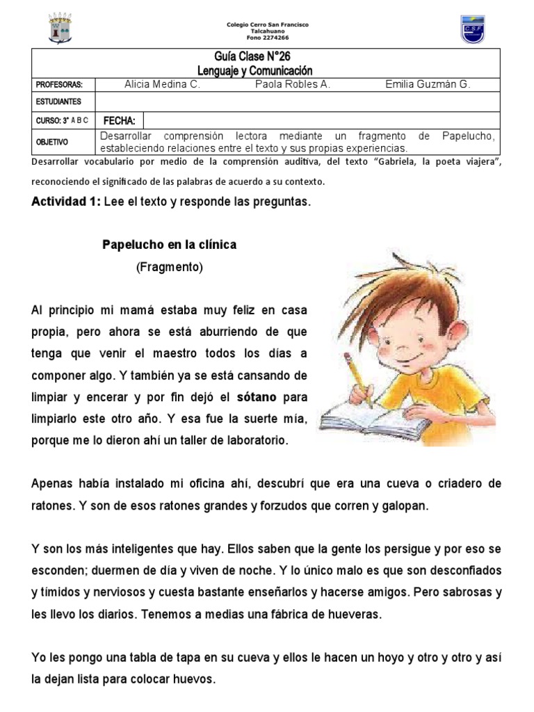 Guía Lenguaje Clase 26, Terceros Años 2023. | PDF