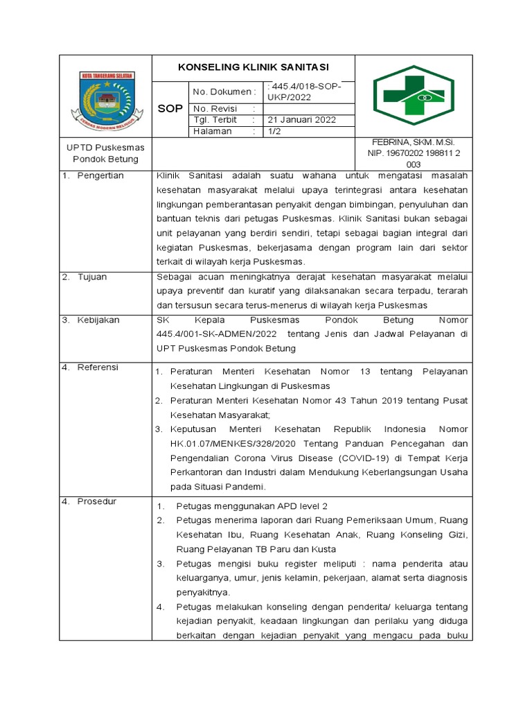 SOP Konseling Klinik Sanitasi 2022 | PDF