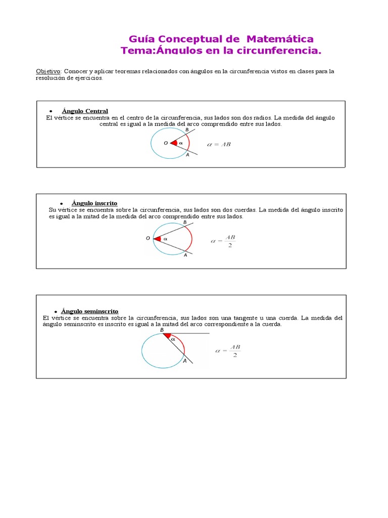 GUÍA Ángulos en la circunferencia. | PDF | Ángulo | Pi