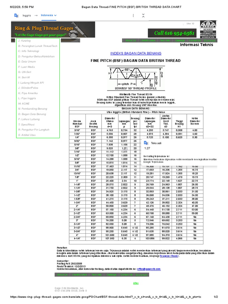 Bagan Data Thread-FINE PITCH (BSF) BRITISH THREAD DATA CHART | PDF