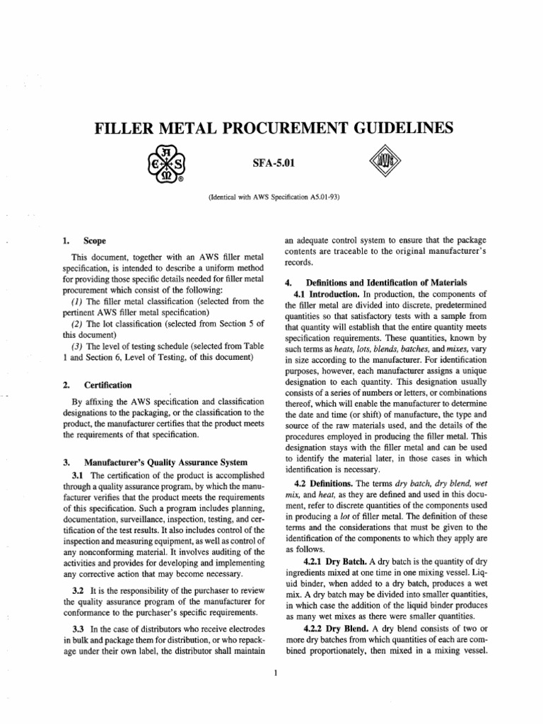 01 SFA-5.01 Filler Metal Procurement Guidelines | PDF