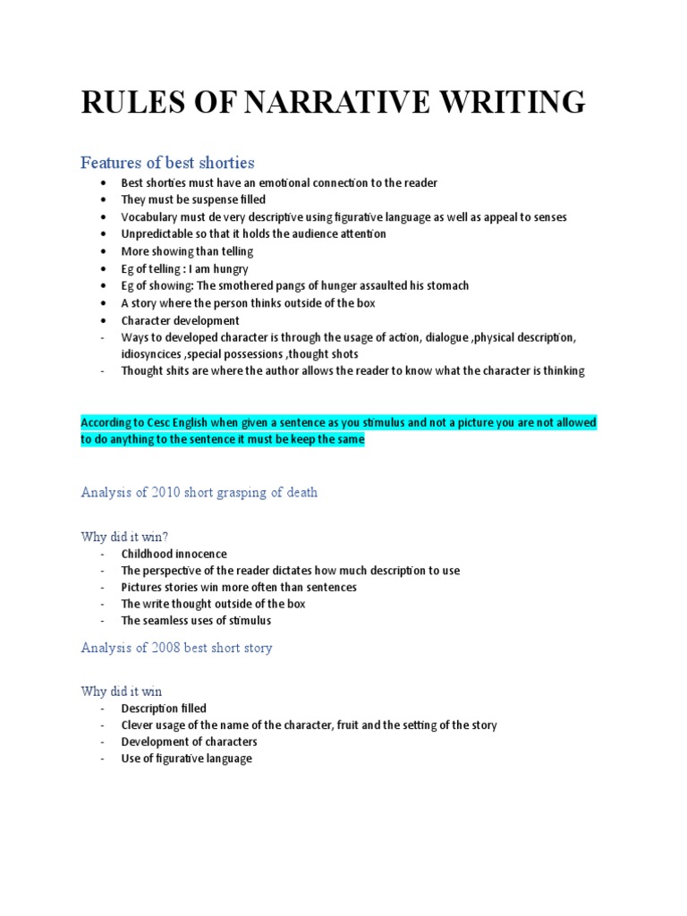 Rules of Narrative Writing | PDF | Emotions | Thought