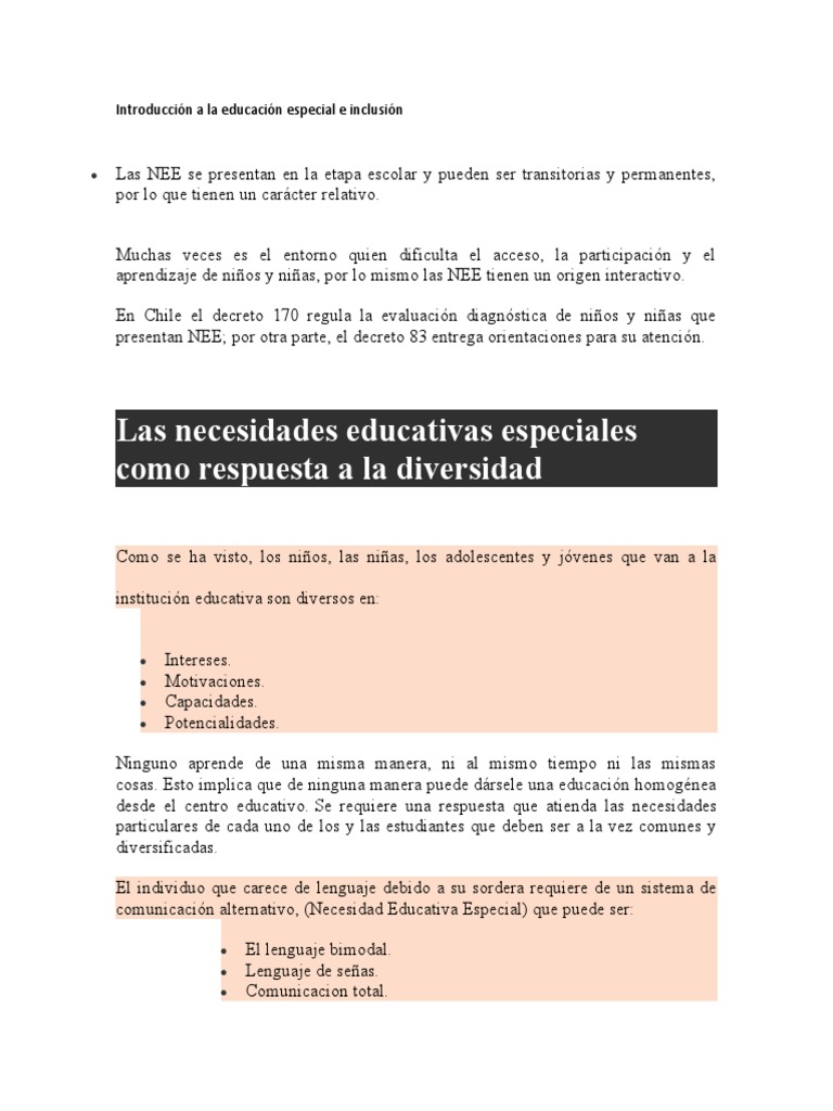 Introducción A La Educación Especial e Inclusión | PDF | Discapacidad intelectual | Afasia