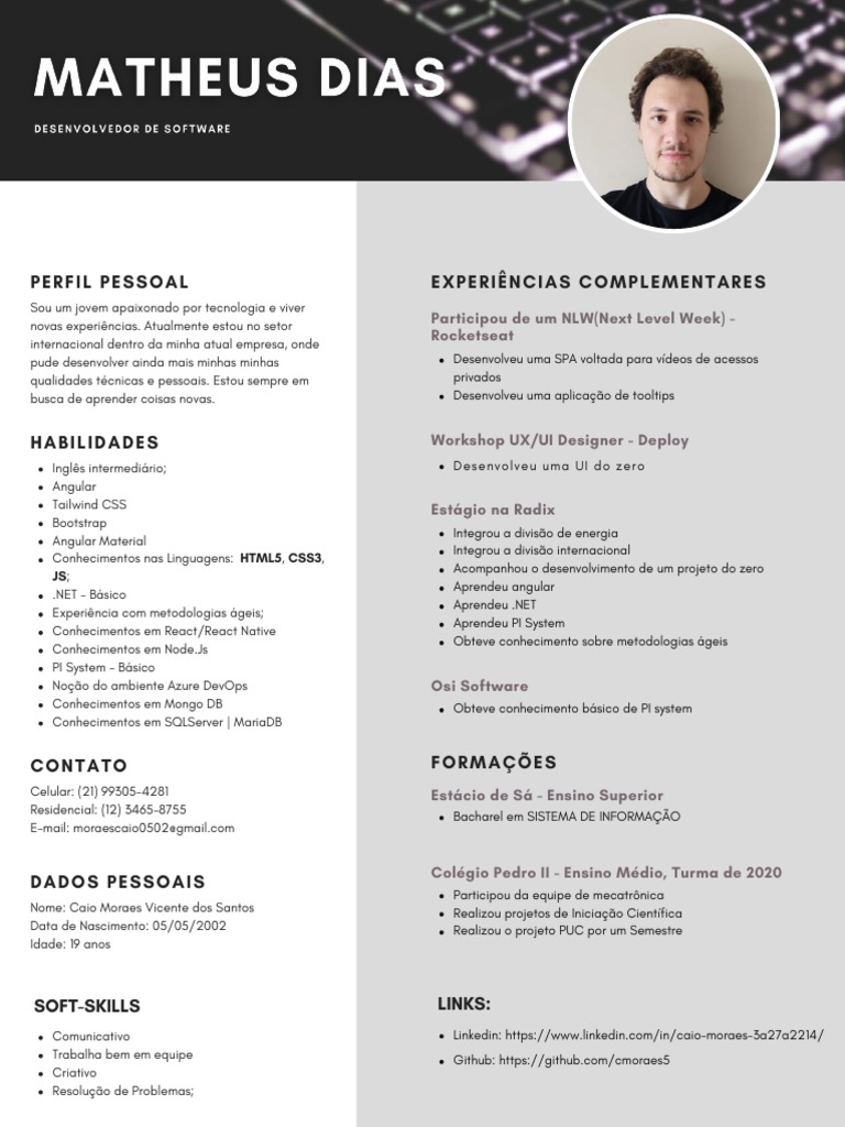 Perfil de Caio: Desenvolvedor Full Stack em Ascensão | PDF | Informática