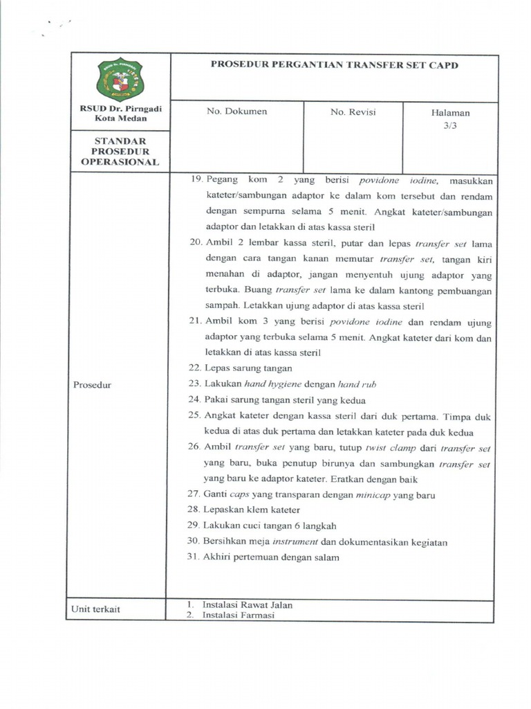 PROSEDUR PERGANTIAN TRANSFER SET CAPD 3 | PDF