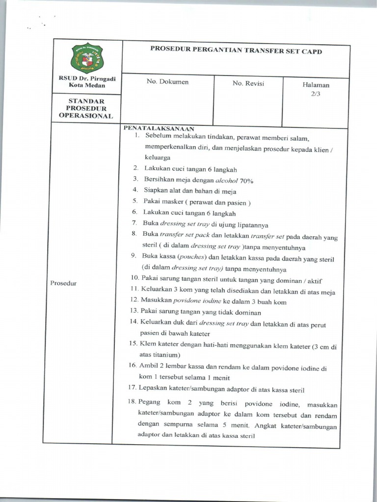 Prosedur Pergantian Transfer Set Capd 2 | PDF