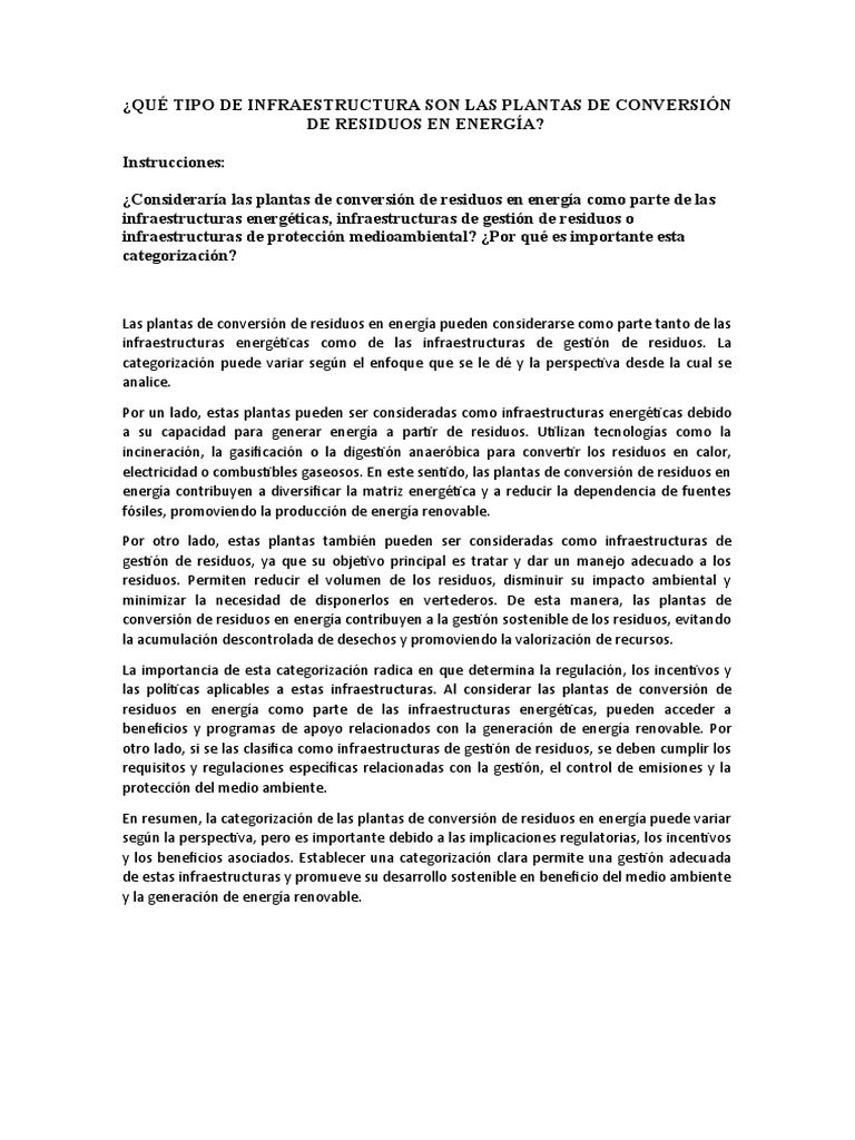 Foro - Qué Tipo de Infraestructura Son Las Plantas de Conversión de Residuos en Energía | PDF ...