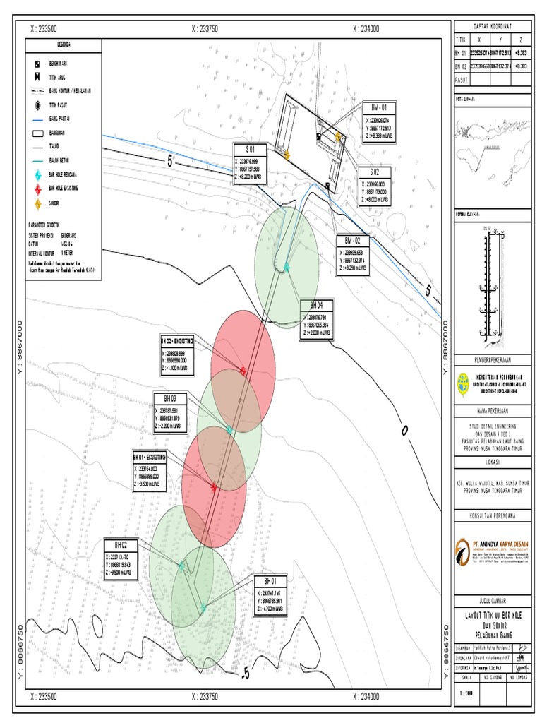 ( RADIUS 50 )LAYOUT TITIK UJI BOR HOLE DAN SONDIR - PELABUHAN BAING | PDF
