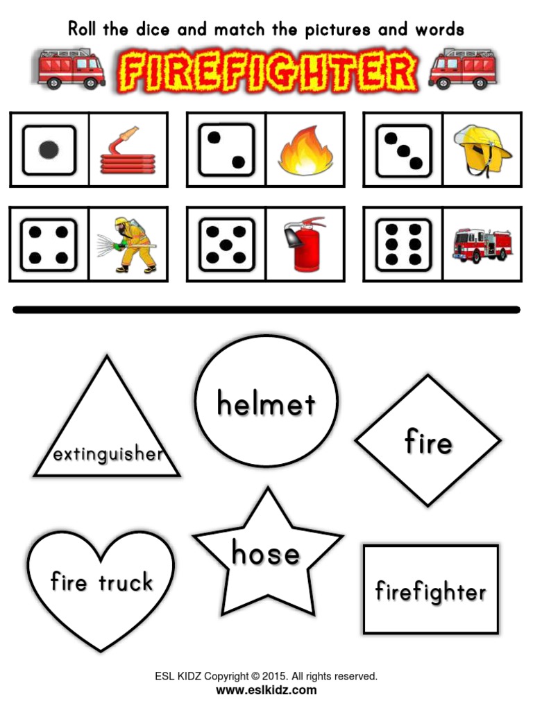 Firefighters - Dice - Shape - Game Worksheet | PDF | Vocabulary ...
