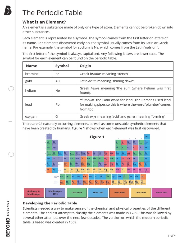 The Periodic Table Reading Comprehension | PDF | Periodic Table ...