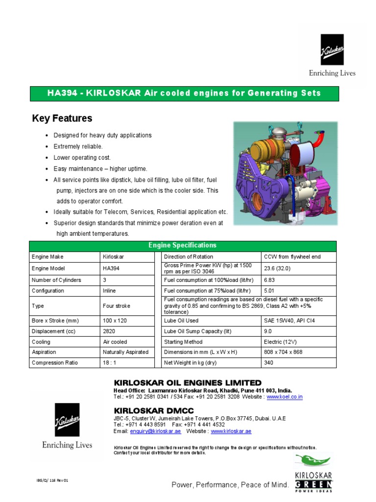 HA394 Engine - Specification Sheet - Rev01 1 | PDF | Diesel Engine ...