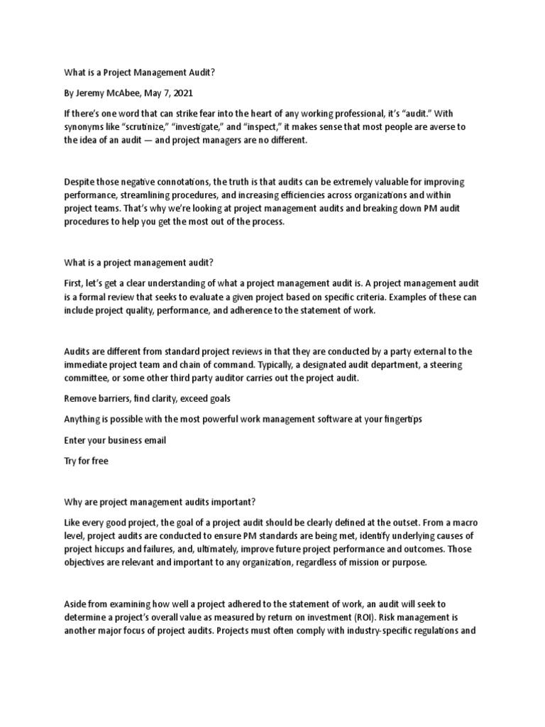 What Is A Project Management Audit | PDF | Audit | Project Management