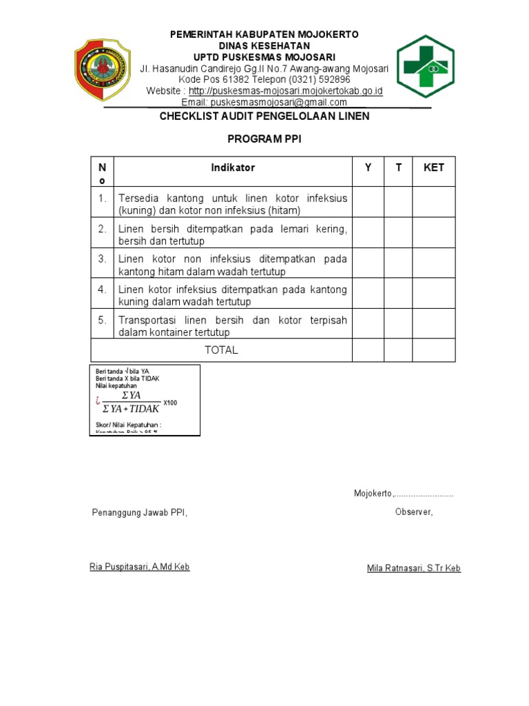 Checklist Audit Pengelolaan Linen | PDF