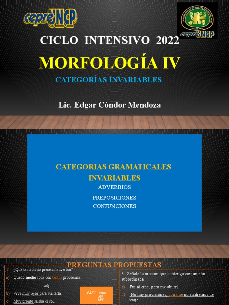 Categorías Invariables en Morfología IV | PDF | Adverbio | Oración ...
