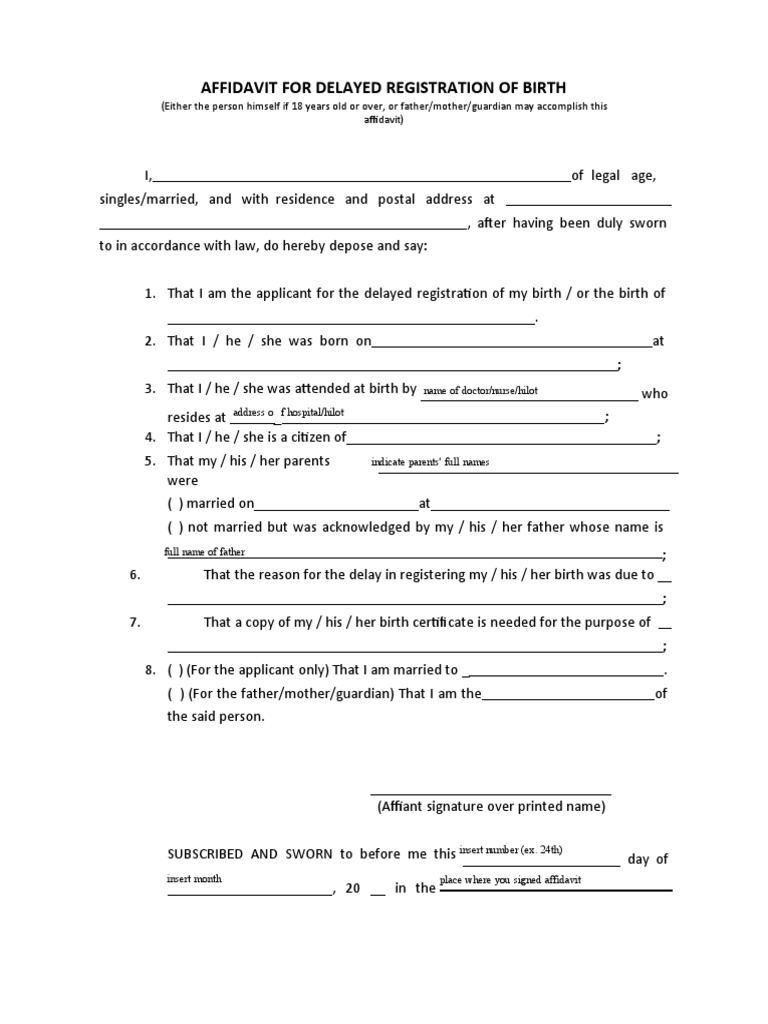 Affidavit-for-Delayed-Registration-of-Birth | PDF | Affidavit | Birth ...