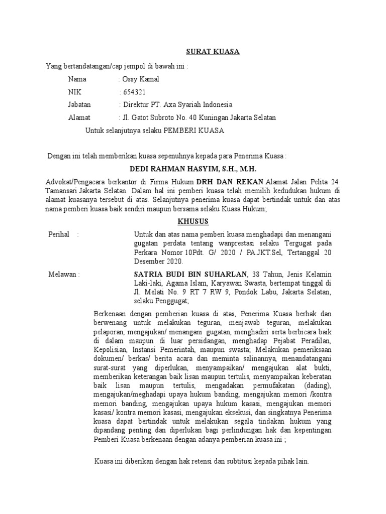 SURAT KUASA TERGUGAT (1) | PDF