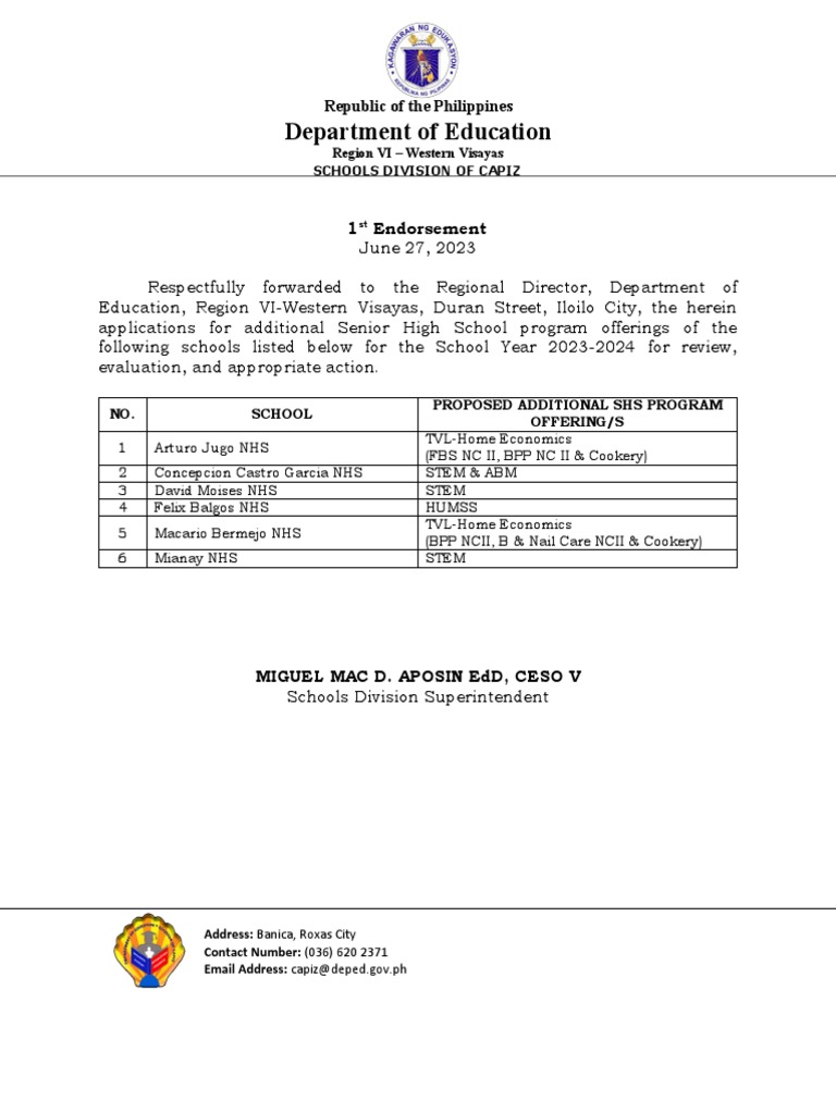 Endorsement - SHS - 2023 Additional Applications | PDF