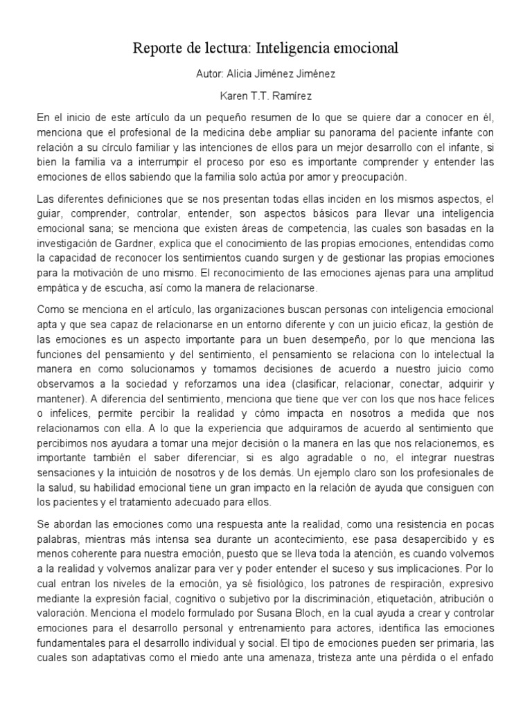 Reporte de Lectura | PDF | Las emociones | Inteligencia emocional