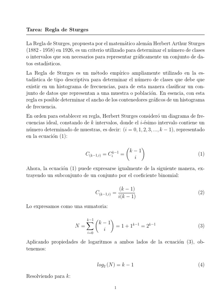 Tarea - Regla de Sturges | PDF | Ecuaciones | Histograma