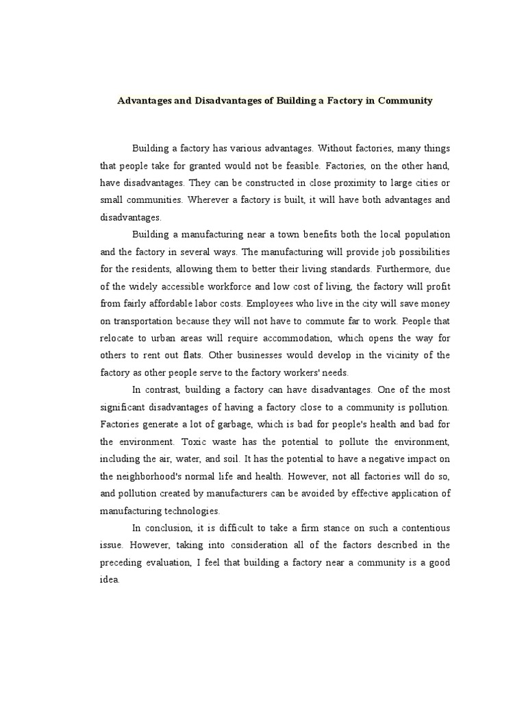Advantages and Disadvantages of Building a Factory in Community | PDF