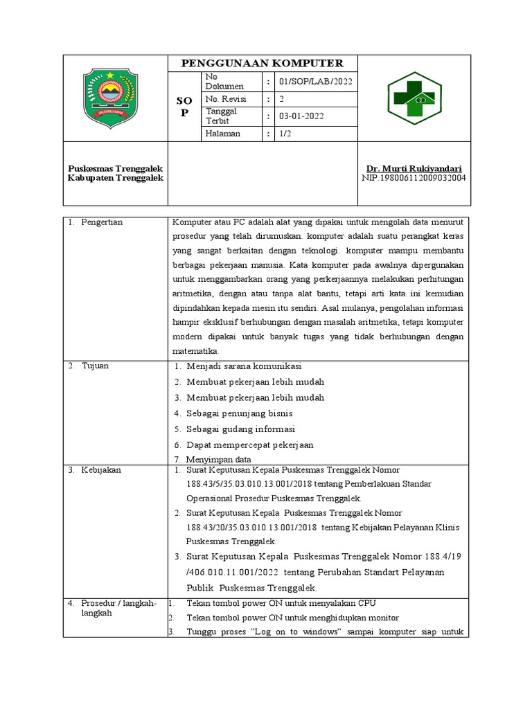 SOP PENGGUNAAN KOMPUTER | PDF