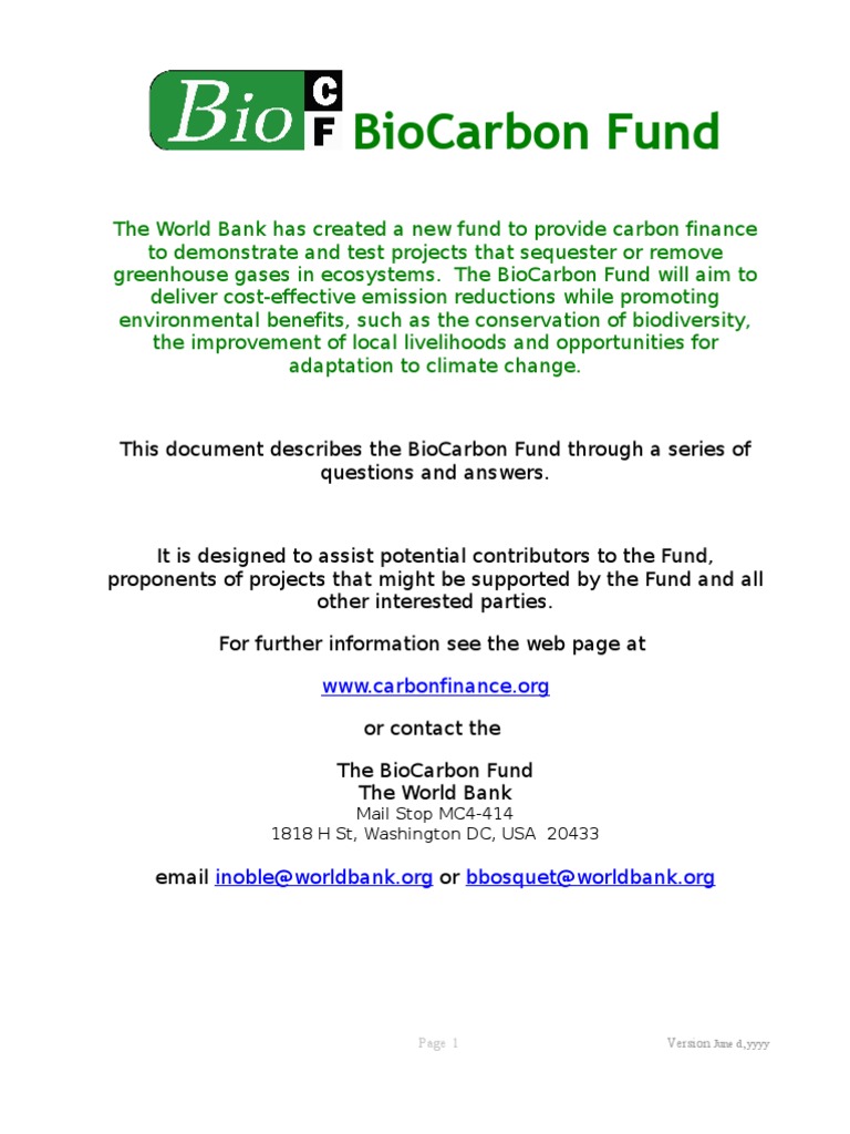 Basicsofthe Bio Carbon Fund | PDF | Clean Development Mechanism | Kyoto ...