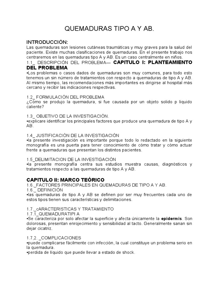 Quemaduras Tipo A y AB: Tratamiento y Características | PDF | Quemar ...