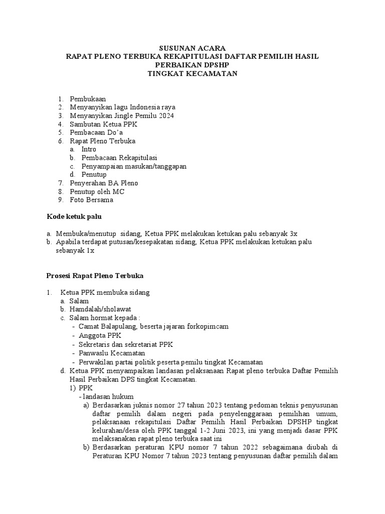 Susunan Acara Rapat Pleno PPS | PDF