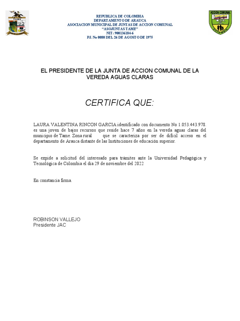 Certificacion Junta PARA LAURA | PDF