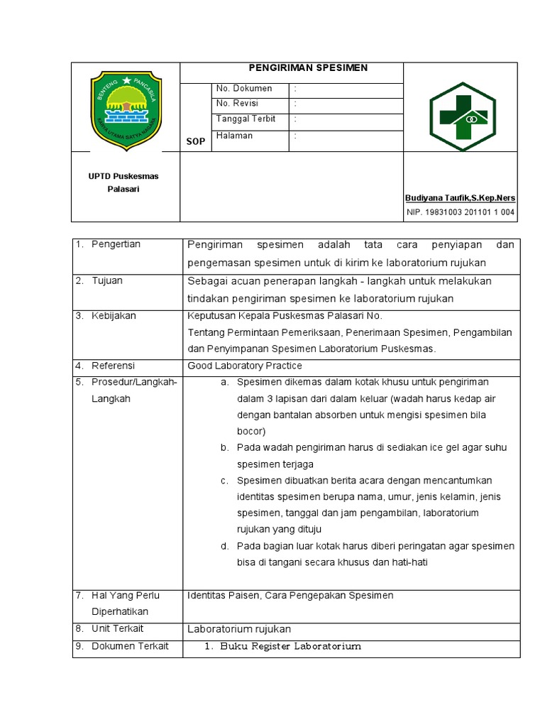 Sop Pengiriman Spesimen | PDF