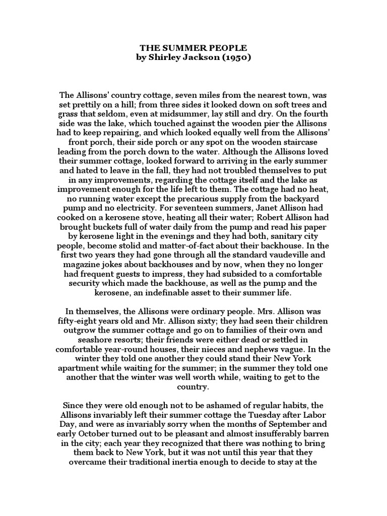 THE SUMMER PEOPLE - Shirly Jackson | PDF | Classics
