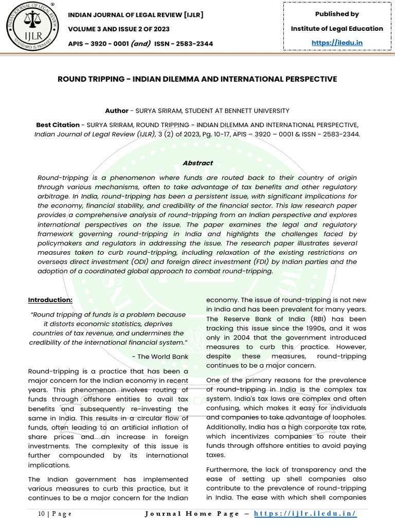 ROUND TRIPPING - INDIAN DILEMMA AND INTERNATIONAL PERSPECTIVE | PDF ...