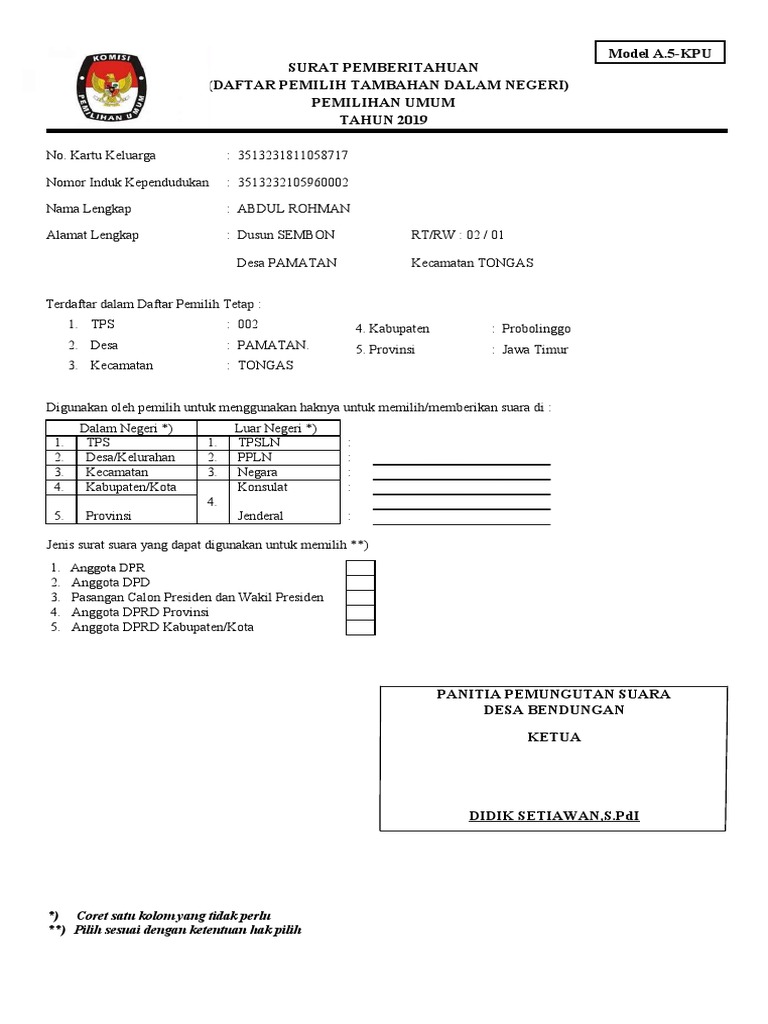 Form A.5-Kpu-1 | PDF