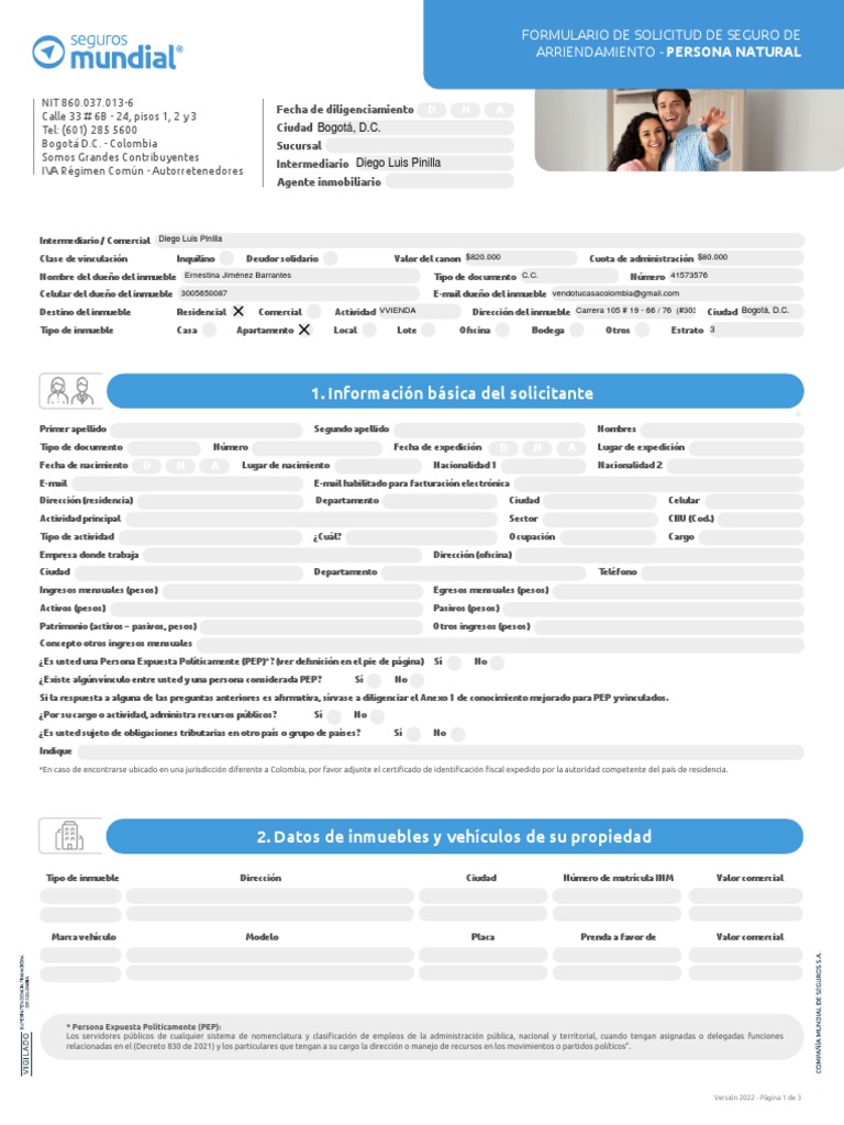Solicitud de Seguro de Arriendo | PDF | Seguro | Pensión