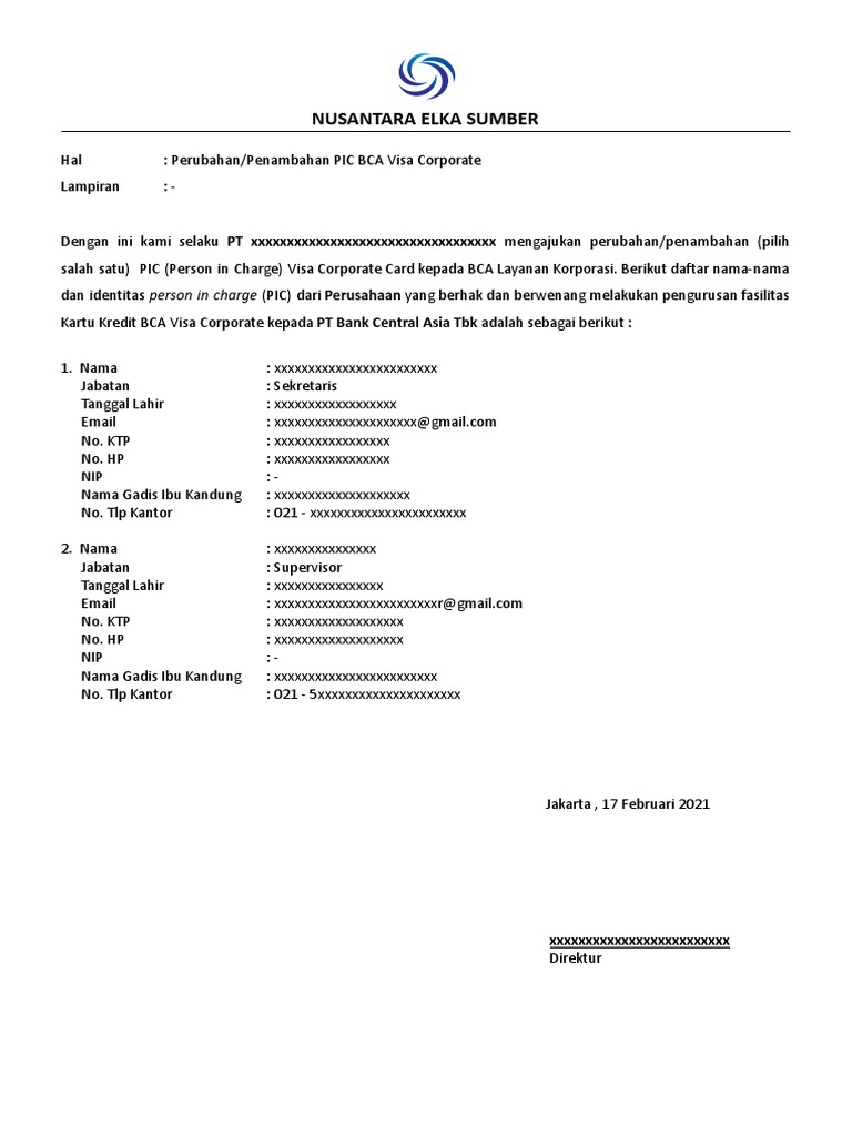 Surat Ke BCA untuk Pergantian PIC fr.docx | PDF