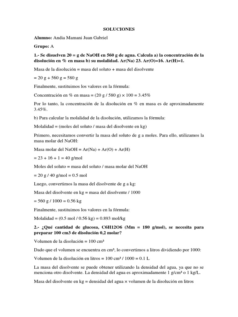 Taller Soluciones | PDF | Concentración | Ácido clorhídrico