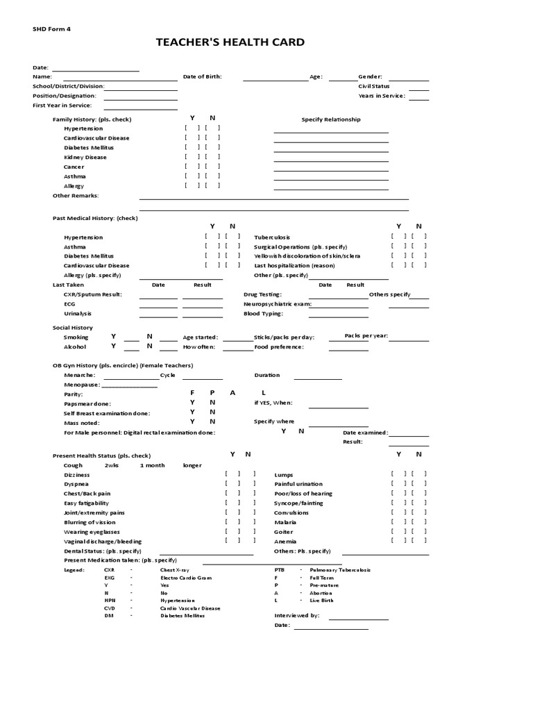 SHD Form 4 T - NTP | PDF | Dentures | Cardiovascular Diseases